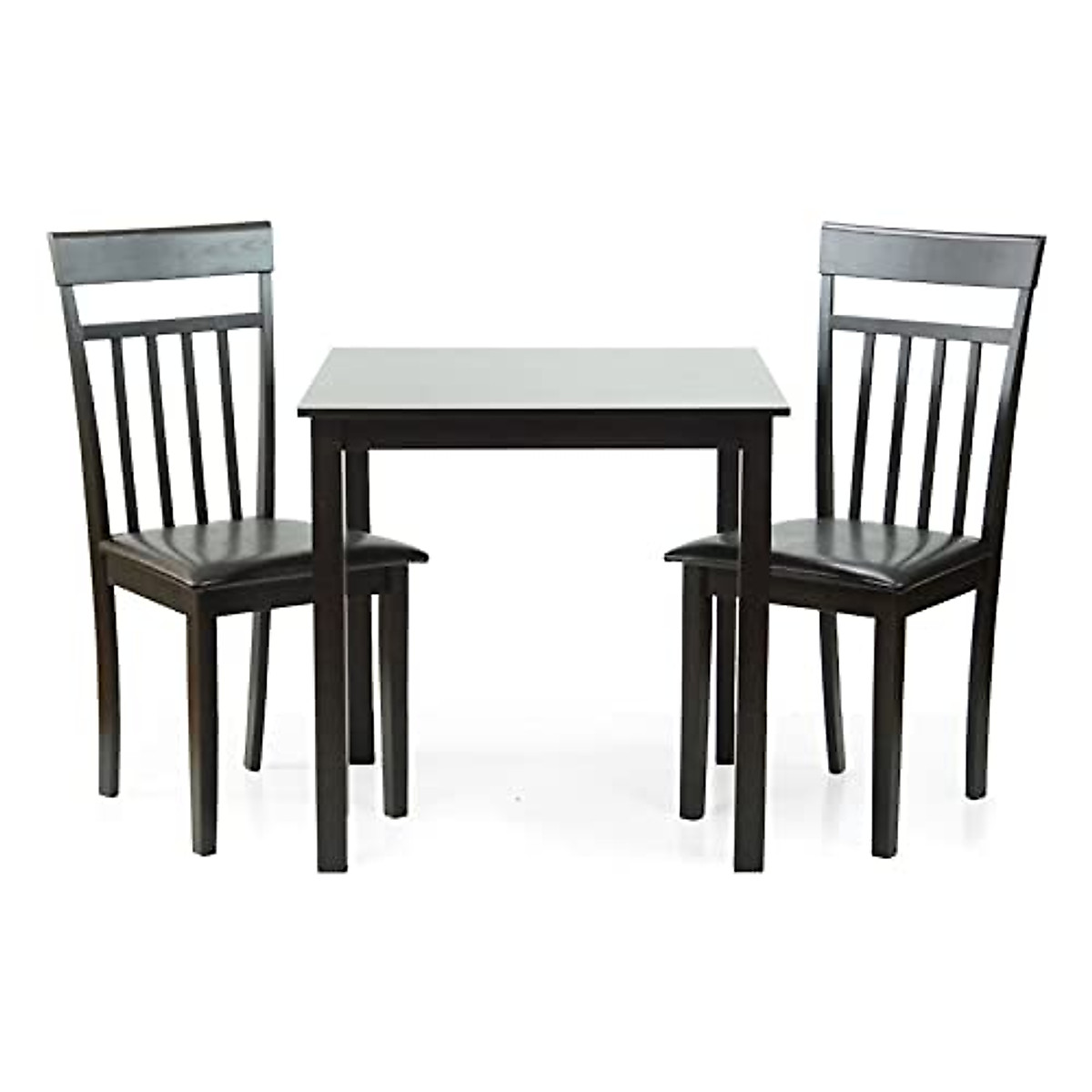 Dining Kitchen Set of 3 Square Table and 2 Classic Wood Chairs Warm in Espresso Black