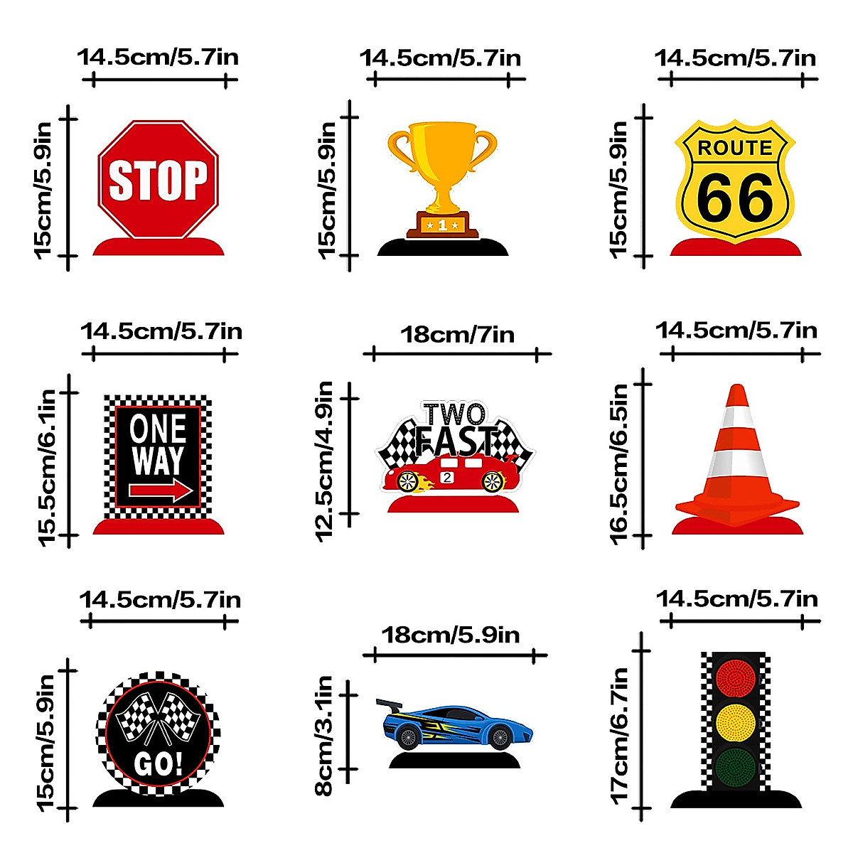 LINGTEER Race Car Two Fast Birthday Table Honeycomb Centerpieces - 9Pcs Let's Go Racing Happy 2nd Birthday Party Table Decorations Sign.