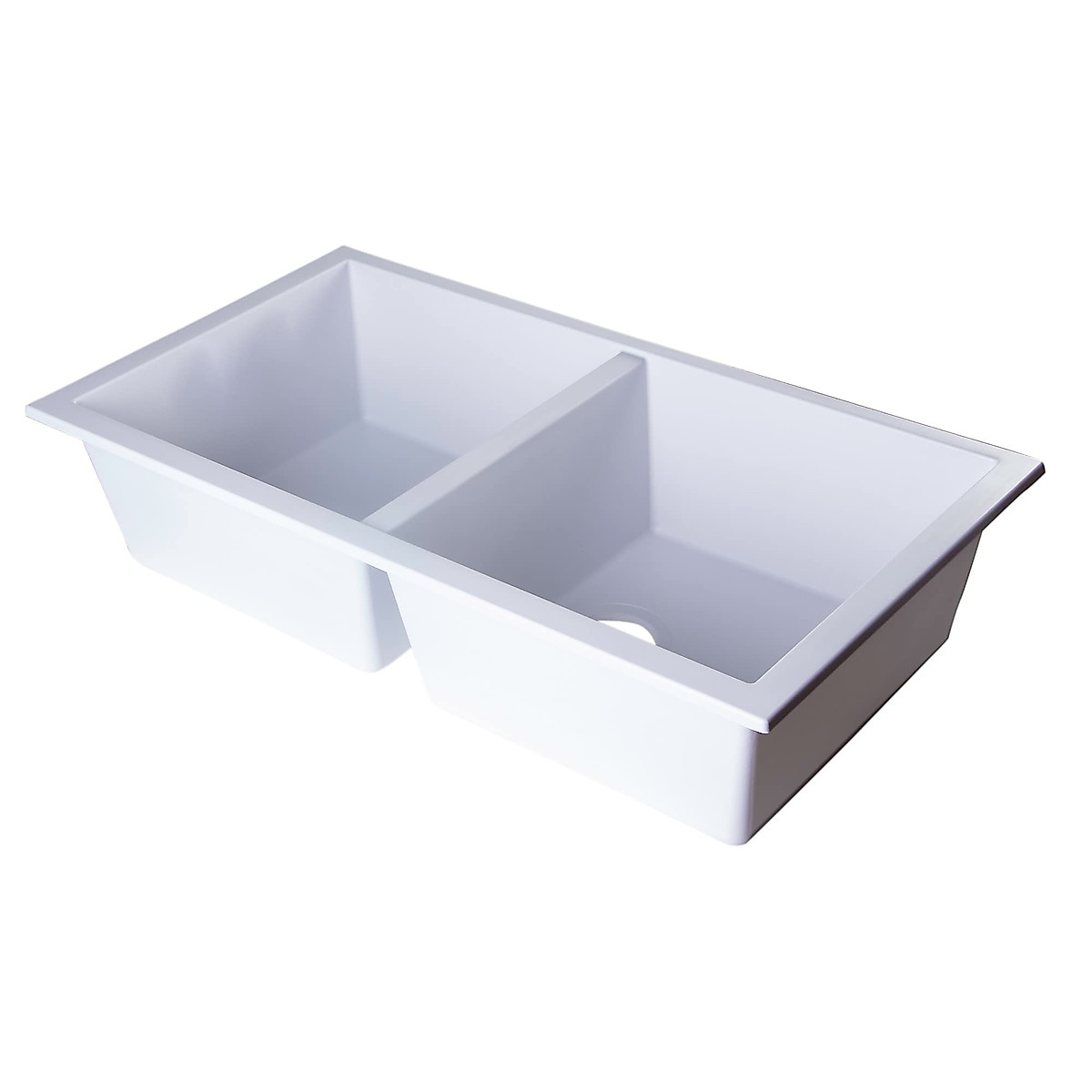 ALFI brand AB3420UM-W Undercount Double Bowl Granite Composite Kitchen Sink, 34", White
