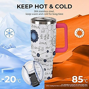 Chemical Formula 40oz Water Bottle Double Wall Insulated Tumbler with Handle Leakproof Travel Mug Light Rose Red-style