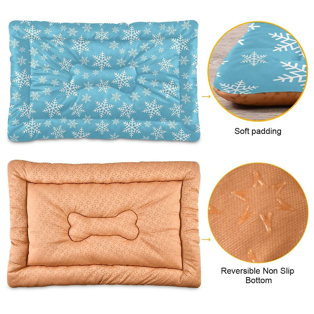 Coikll Christmas White Snowflakes Blue Pet Bed Pad Soft Dog Bed Mat with Anti-Slip Bottom, Machine Washable Crate Pad Mattress for Dog Sleeping- 36 * 24inches