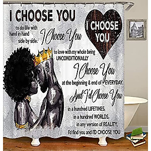MrLYouth Cute Black Girl Shower Curtain Sets with Non-Slip Rugs ,Toilet Lid Cove and Bath Mat,Waterproof Polyester Fabric Afro Women Bathroom Set African Girl Shower Curtains for Bathroom