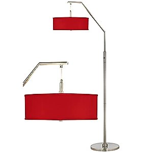 Possini Euro Design Modern Downbridge Arc Floor Lamp 71 1/2" Tall Brushed Nickel Silver Metal Red Textured Faux Silk Drum Shade Decor for Living Room Reading House Bedroom Home Office House