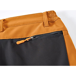 BASUDAM Men's Outdoor Pants Snow Waterproof Winter Insulated Fleece Lined Softshell with Belt Orange M