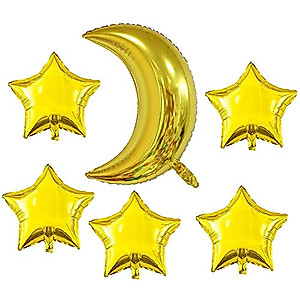 Gold Moon Shaped Foil Mylar Balloons Gold Star Shape Foil Mylar Balloons Pentagram Balloon 36Inch 18Inch Graduation Baby Shower Bridal Shower Engagement Birthday Party Wedding Anniversary Decoration