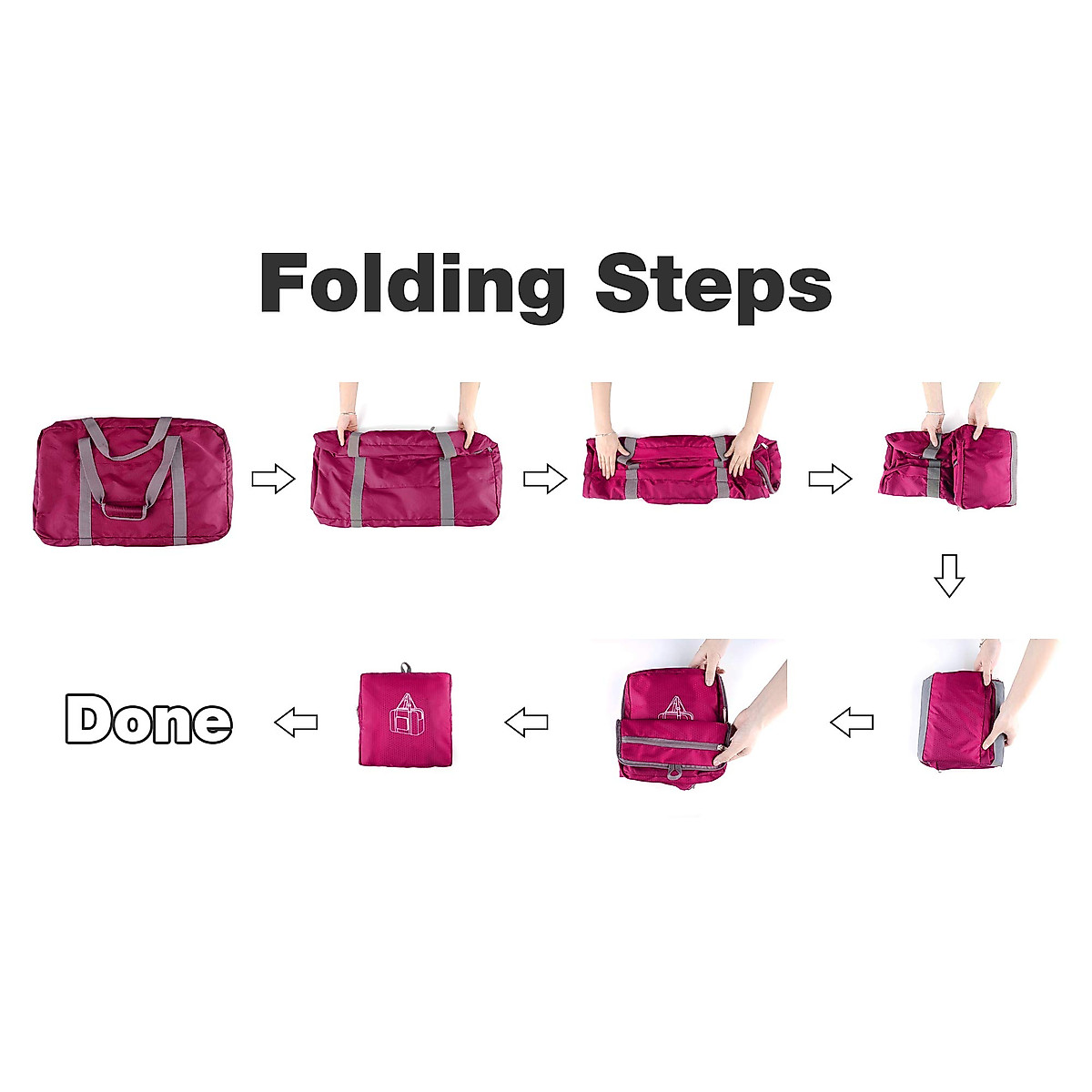 WANDF 24" Foldable Duffle Bag 60L for Travel Gym Sports Lightweight Luggage Duffel 24 inches (60 Liter), Fuchsia 24"