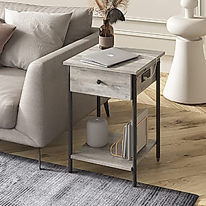 hosote Nightstand with Charging Station, Flip Top End Table with USB Ports and Outlets Farmhouse Night Stand Side Bedside Table with Storage for Bedroom Living Room (Rustic Grey, Set of 2)