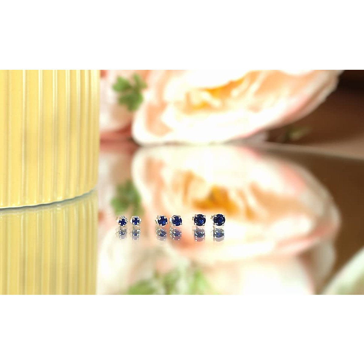 Blue Earrings for Women Sterling Silver Studs Synthetic Spinel Gemstone Sapphire Earring Jewelry Set for Bridesmaids Fashion Trendy Gift, 3mm 4mm 5mm, 3-Pairs