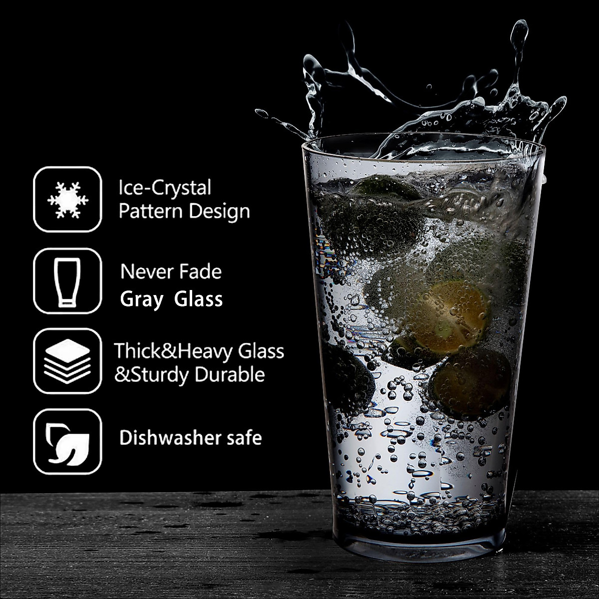 JGIRL Unbreakable Plastic Drinking Glasses, Set of 6, Shatterproof Drinking Cups, Plastic glass cup,16 oz plastic Tumbler Cups,Dishwasher Safe (Grey)