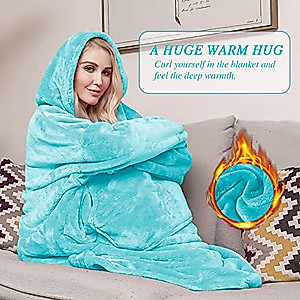 Daverose Lengthened Oversized Blanket Hoodie Wearable Blanket Sweatshirt for Women Adult and Kids - Teal Hoodie Blanket Hooded Blanket with Sleeves and Giant Pocket, Super Warm Cozy Blanket