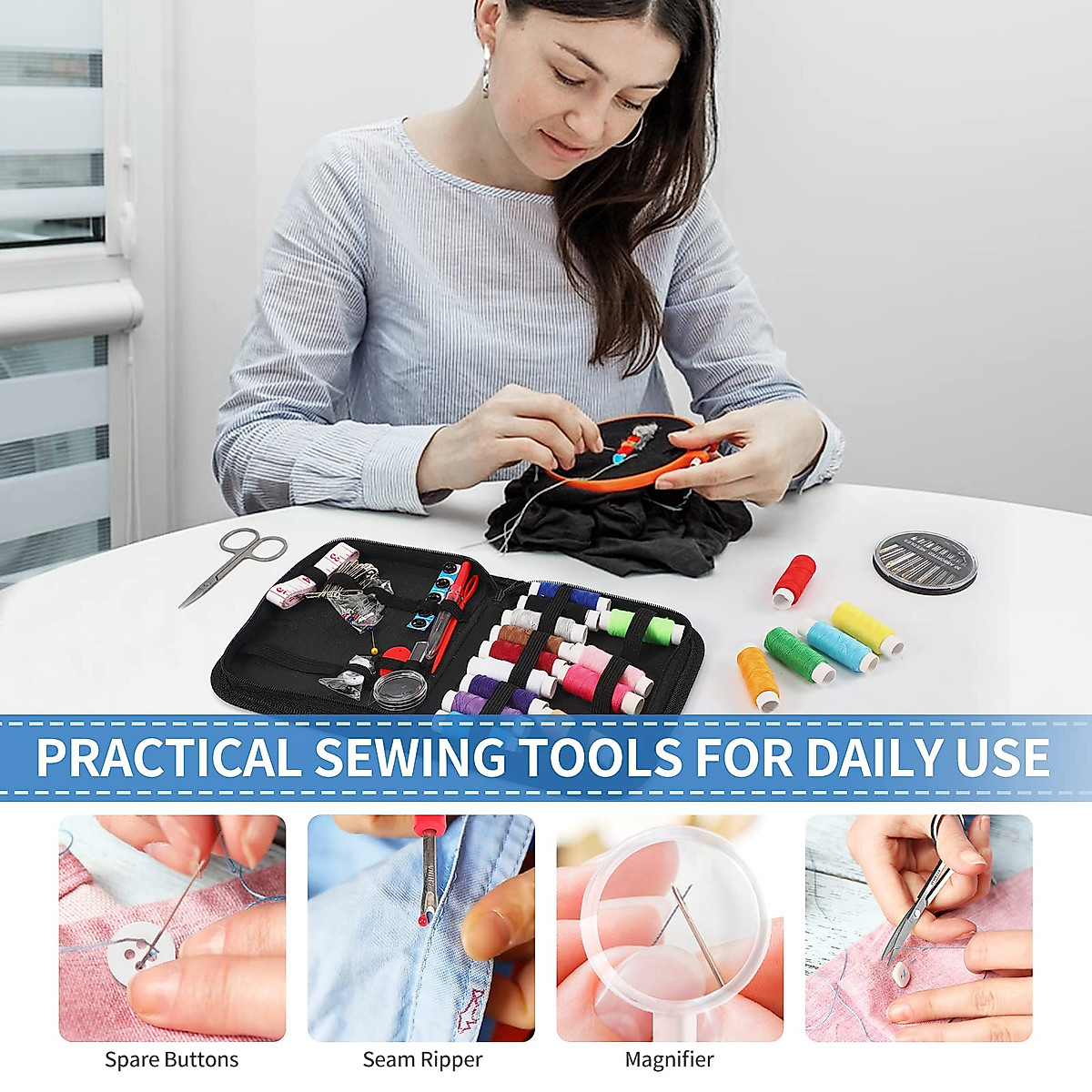 Sewing Kit for Adults and Kids,Marcoon Needle and Thread Kit with Sewing Supplies and Accessories Contains Scissors, Measure Tape,Seam Ripper,Suitable for Home, Travel, Beginner, Emergency