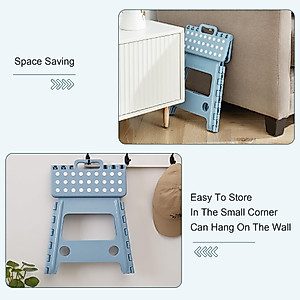 VECELO Folding Step Stool 13 Inch, Non-Slip Surface Portabl Foldable 1 Step Stool with Carry Handle, Heavy Duty to Support Kids/Toddler/Adults for Living Room Kitchen, Bathroom, Blue