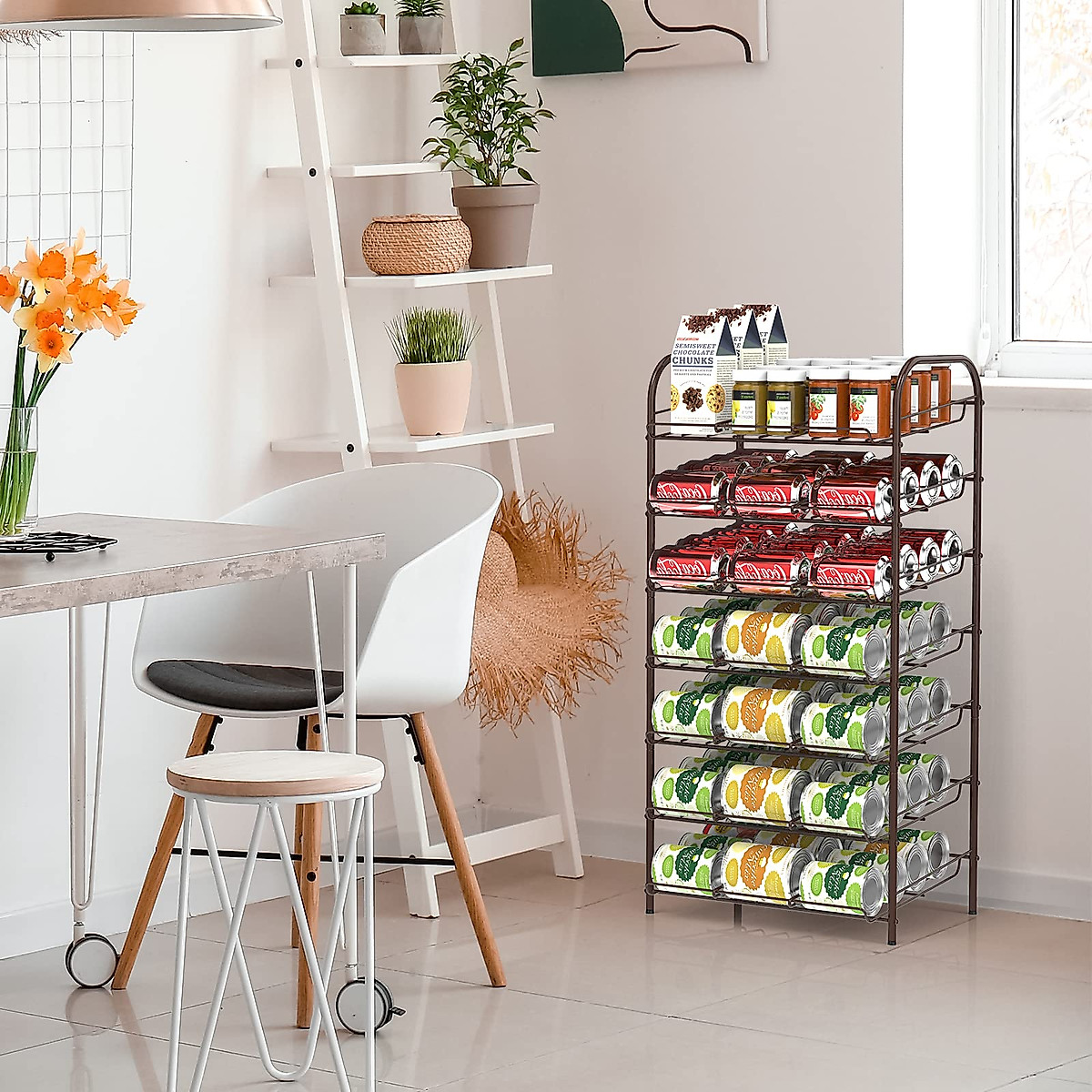 DOMYDEVM Can Rack Organizer 7-Tier Can Storage Organizer Free Standing Beverage Soda Can Storage Dispenser Holder for Kitchen Pantry, Bronze