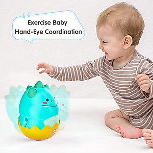 iPlay, iLearn Baby Dinosaur Wobble Toys, Infant Dino Roly-Poly 3-6-12 Month, Babies Tummy Time Fun, Sensory Development, Newborn Gift First Birthday Present 4 5 7 8 9 10 Month 1 Year Toddler Boy Girl