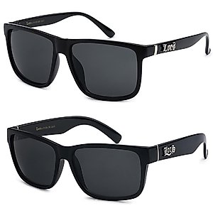 LOCS Hardcore Shades 2 Pack CLASSIC LOCS Black Sunglasses | Mens Gangster Rectangular Cholo Lowrider Shades, 91055 + 91070
