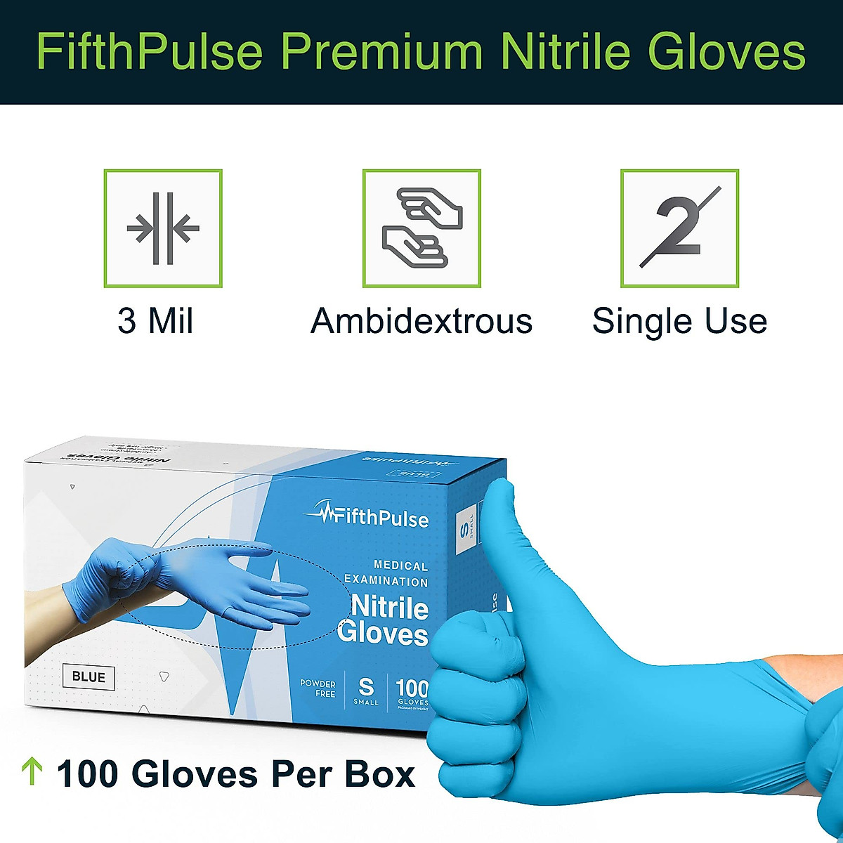FifthPulse Blue Nitrile Medical Gloves X Small, 100 Count - Surgical Grade Latex Free Disposable Gloves
