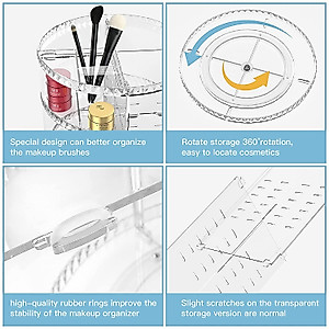 YIEZI 360 Degree Rotating Makeup Organizer,Large Capacity Make up Caddy Shelf,Acrylic Perfume Storage, Adjustable Skin Care Organisers for Dresser Tabletop and Bathroom, Clear (Diamond)