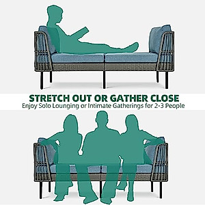 YITAHOME Wicker Outdoor Chaise Lounge, Oversized Patio Love Sofa, 74 Length Outdoor Indoor Upholstered Sofa Recliner Daybed with Thickness Cushion Indoor Lounger for Balcony Garden Pool - Blue