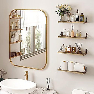 Fixwal Floating Shelves Wall Shelves Width 4.7in Rustic Wood Set of 8, Wall Storage Shelves for Bedroom, Living Room, Kitchen, Bathroom, Office and Plants (Carbonized Black)