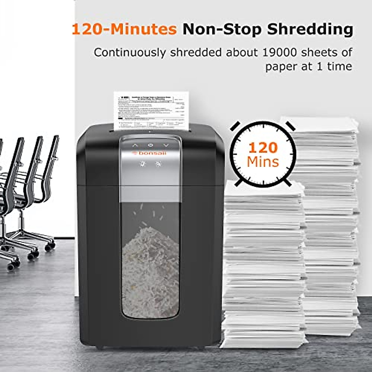 Bonsaii 20 Sheet Office Paper Shredder, 120-Minute Cross-Cut Heavy Duty Shredders Also Shreds CD/Credit Card, Commercial Shredder with 8-Gal Pullout Basket, Jam Proof & 4 Casters, Black (3S30 Upgrade)