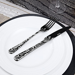 Fivent Halloween Black Cutlery Set - 20 pcs - Includes 8 x Spoons, 8 x Forks, 4 x Knife - Stainless Steel, Dishwasher Safe, Mirror Polished Tableware - Durable Flatware - Home Kitchen…