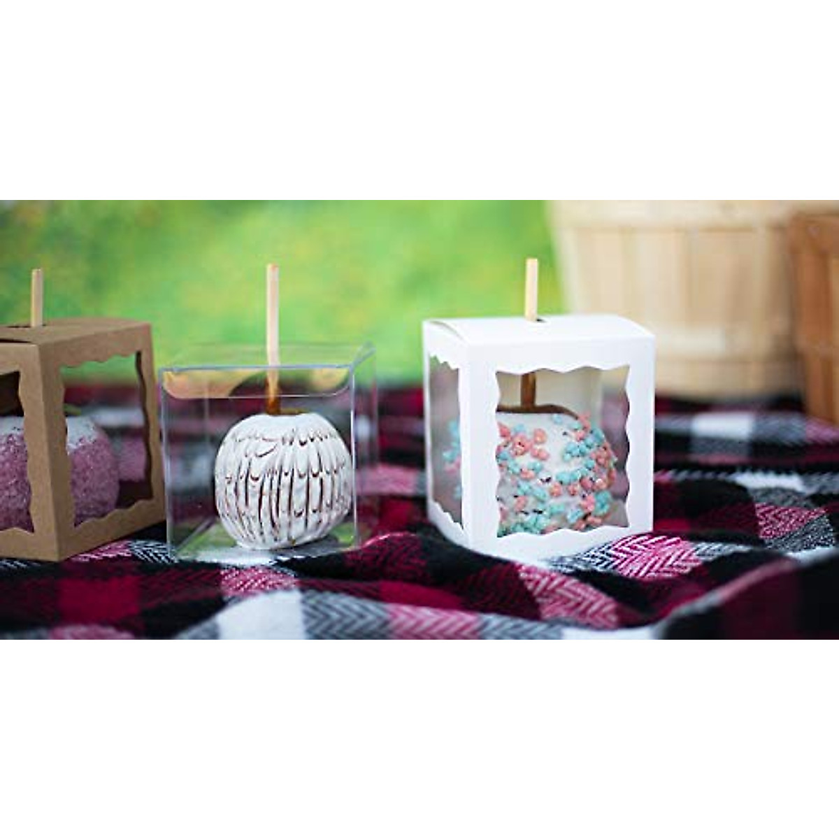 ClearBags 4" x 4" x 4 5/8" White Craft Paper Window Box with Attached PET Sheet(25 pieces) | Gift Box with Top Hole for Sticks | For Treats, Caramel Apple, Wedding or Party Favors | WGWG349