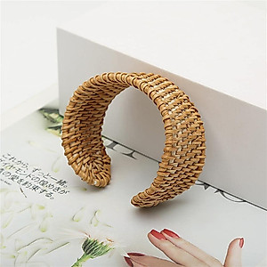 Natural Rattan Bracelet Handmade Lightweight Straw Wicker Braid Woven Bangle Bracelet Ethnic Chunky Bracelet for Women Jewelry-A
