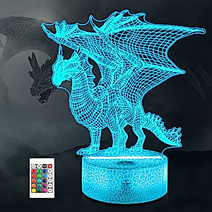 Ammonite Dragon Lamp for Kids, 3D Dragon Night Light Toy,16 Colors with Remote Control Kids Room Decor As a Christmas Birthday Gifts for Boys Girls