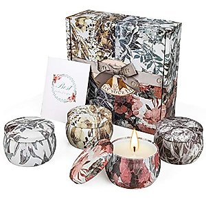 4 Pack Scented Candles Gifts for Women, 4.4 Ounce Christmas Gifts Large Tin Candles Soy Wax Aromatherapy Candles for Home Scented, Lavender Candle Set Gifts for Mom