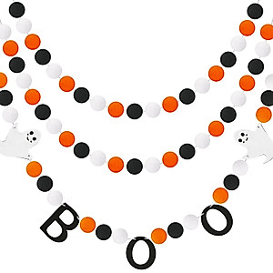 GCQQ Halloween Felt Garland, Boo Felt Garland, Prestrung Ghost Garland with Pompom Balls, Black White Orange Felt Garland, Halloween Garlands for Mantle, Fireplace, Indoor or Outdoor Decoration