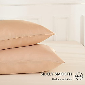 Acrafsman Satin Pillowcases for Hair and Skin King, Microfiber Silk Pillowcases 2 Pack, Shrinkage and Fade Resistant Pillow Covers Set of 2 with Envelope Closure King Size(Champagne, 20x40inches)