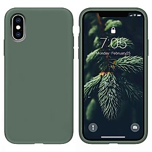 OuXul Case for iPhone X/iPhone Xs case Liquid Silicone Gel Rubber Phone Case,iPhone 5.8 Inch Full Body Slim Soft Microfiber Lining Protective (Forest Green)