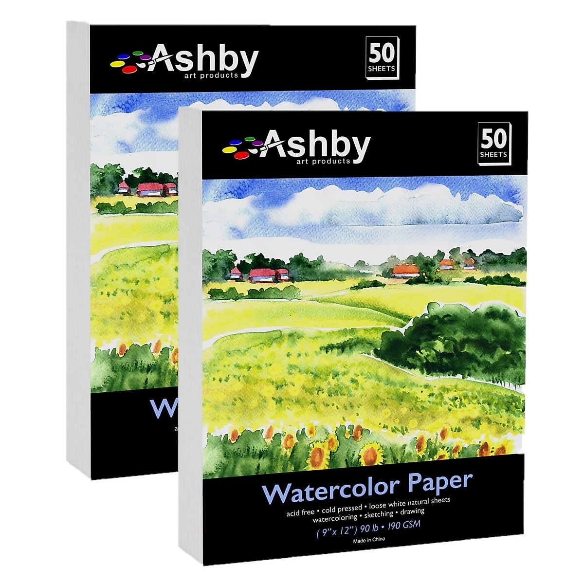 100 Sheets of Practice Watercolor Paper (9" x 12") - 190 GSM, Acid-Free and Cold Pressed.. Perfect for Painting, Sketching or Drawing. Wet, Dry and Mixed Media. Bulk Pack