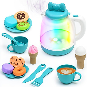 Tea Party Set for Little Girls,Pretend Play Princess Tea Time Toy with Singing Spray Teapot,Elegant Kids Kitchen Pretend Play,for Toddlers 3 Years and up,for Kids' Tea Party,Family Trip,Girl Gifts