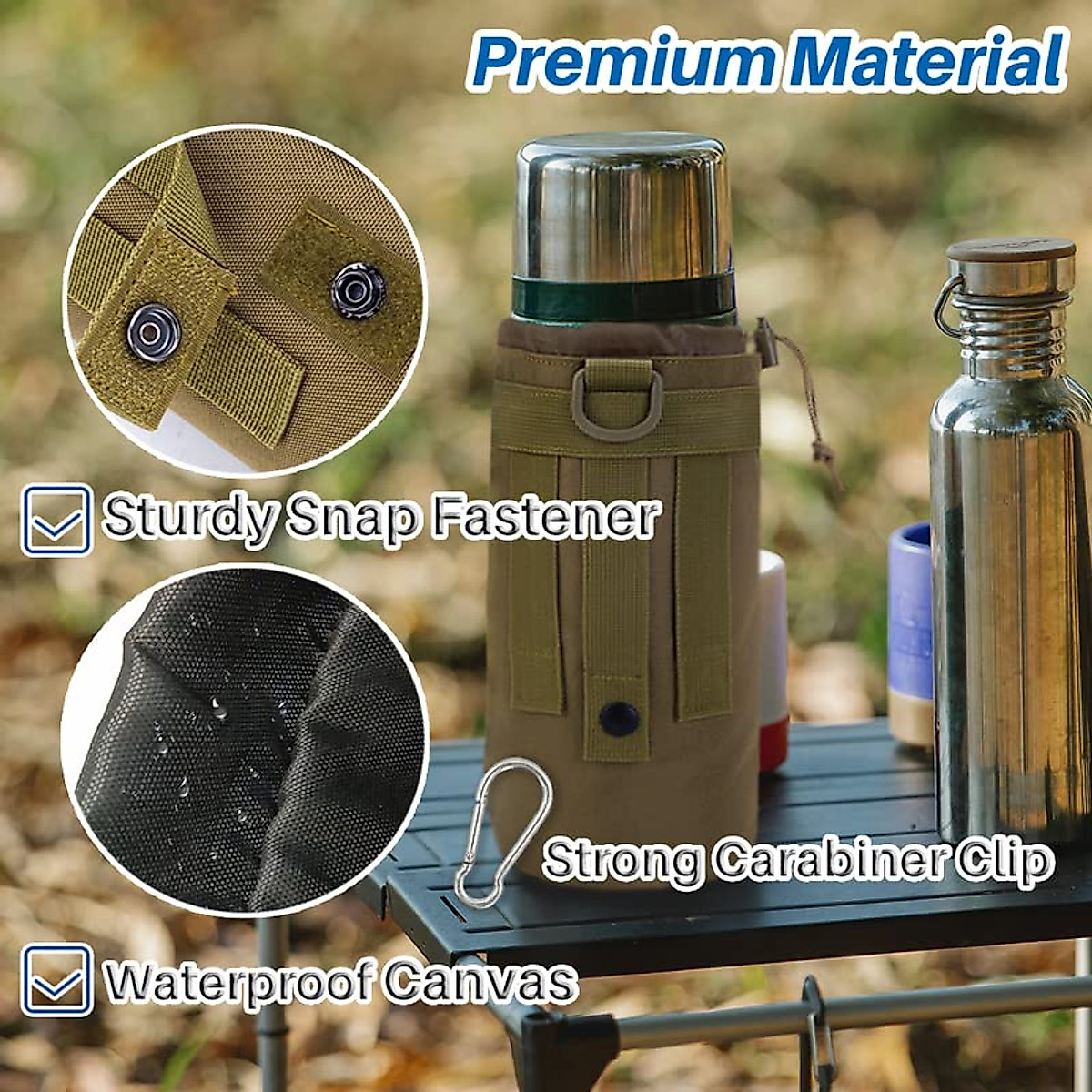 Kalevel Large Water Bottle Holder Carrying Pouch Molle Tactical Holder Outdoor Water Bottle Bag Sling Drawstring Open Top with Strap for Hiking