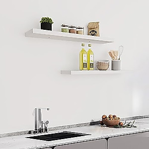 Fun Memories Floating Shelves 36 Inch Long, Rustic White Wood Shelves 8 Inch Deep, Farmhouse Large Display Wall Shelves for Bedroom, Living Room, Kitchen, Set of 2, 36" W x 8" D x 1.6" H