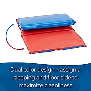 Children's Factory, CF400-509RB, Angels Rest 2" Toddler Nap Mat, Red-Blue, 4 Section Classroom Sleeping Mat, Kids Daycare or Preschool Waterproof Mat