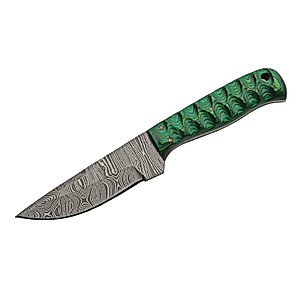 Green Exotic Damascus Steel | Wood Handle 8 inch Hunting Knife