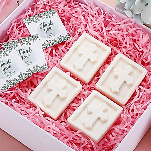 Dansib 240 Pcs Cross Soap Baptism Favors Set, 80 Pcs Scented Soap Favors 80 Pcs Bags and 80 Pcs Cards Baby Baptism Favor for Baby Shower Christening Communion Wedding Bridal Party Guests Decoration