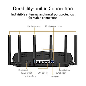 ASUS TUF Gaming WiFi 6 Router (TUF-AX5400) - Dedicated Gaming Port, Mobile Game Mode, WAN Aggregation, Durable and Stable, RGB Light, VPN Fusion, AiMesh Compatible, Subscription-free Internet Security