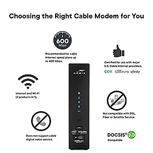 ARRIS SURFboard SBG7600AC2 DOCSIS 3.0 Cable Modem & AC2350 Wi-Fi Router | Approved for Comcast Xfinity, Cox, Charter Spectrum & more | Four 1 Gbps Ports | 800 Mbps Max Internet Speeds 2 Year Warranty