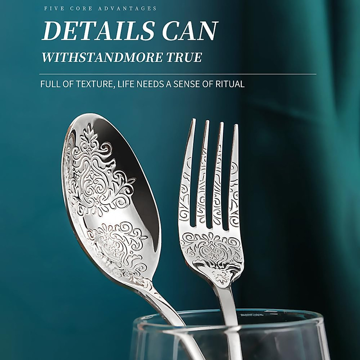 Cutlery Set for 6 Sterling Silver Silverware Set Forks Utensil Sets 24-PCS Apartment Essentials Kitchen Utensils Set Mirror Polished Glyphs Durable Ergonomic Dishwasher Safe Family Gatherings Silver