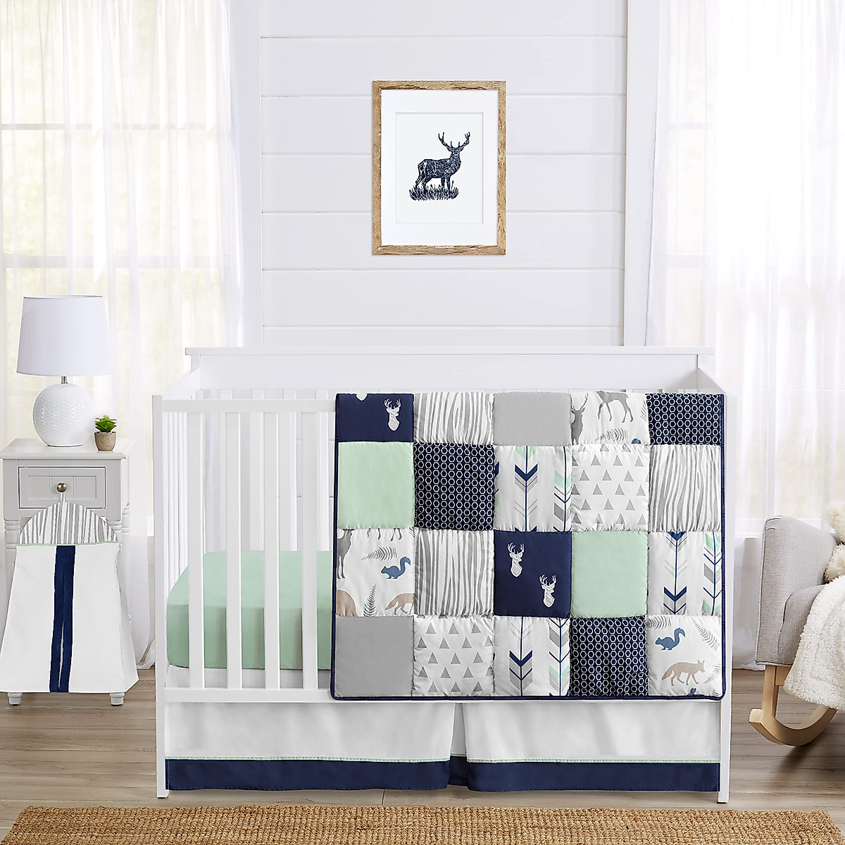 Sweet Jojo Designs Navy Blue, Mint and Grey Woodland Arrow Unisex Boy or Girl Baby Nursery or Kids Room Small Fabric Toy Bin Storage Box Chest for Woodsy Collection