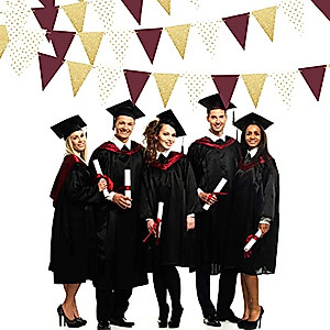 Graduation Party Decorations 2023 Maroon Gold/Birthday Party Decorations for Women Burgundy Gold Polka Dot/2pcs Triangle Bunting Banners for Burgundy Gold Birthday Party/Rustic Wedding Decorations