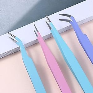 Stainless Steel Stickers Tweezers, Scrpabooking Tape Sticker Tweezers Journal Tool Tweezers for Beads, Sequins DIY Crafts(Elbow,blue)