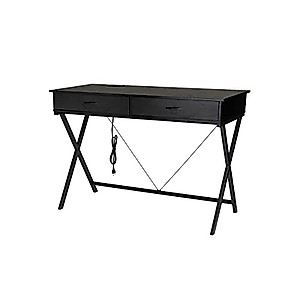 glitzhome 43.25" L Modern Industrial Home Office Desk with 1 Outlets and 2 USB Charging Ports, Wood/Metal Writing Desk PC Table Computer Desk, Black Oak