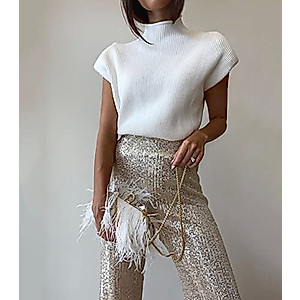 Zakia Real Natural Ostrich Feather Evening Clutch Shoulder Bag Party Bag (A-White)