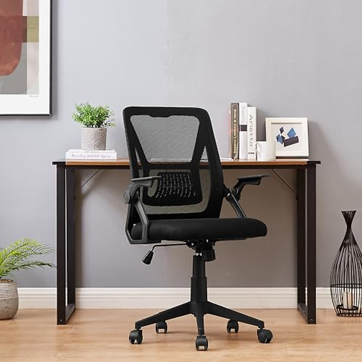 VECELO Mid-Back Swivel Ergonomic Office Chair with Adjustable Arms, Mesh Lumbar Support for Computer Task Work, Black