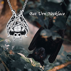 APOTIE Vampire Bat Urn Necklace for Ashes 925 Sterling Silver Goth Cremation Jewelry Memorial Keepsake Pendant for The Loved One