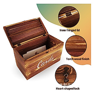 PUTOTE Rustic Wooden Card Box with Lock（ 10×10×6 in:Wedding,Shower Anniversary etc